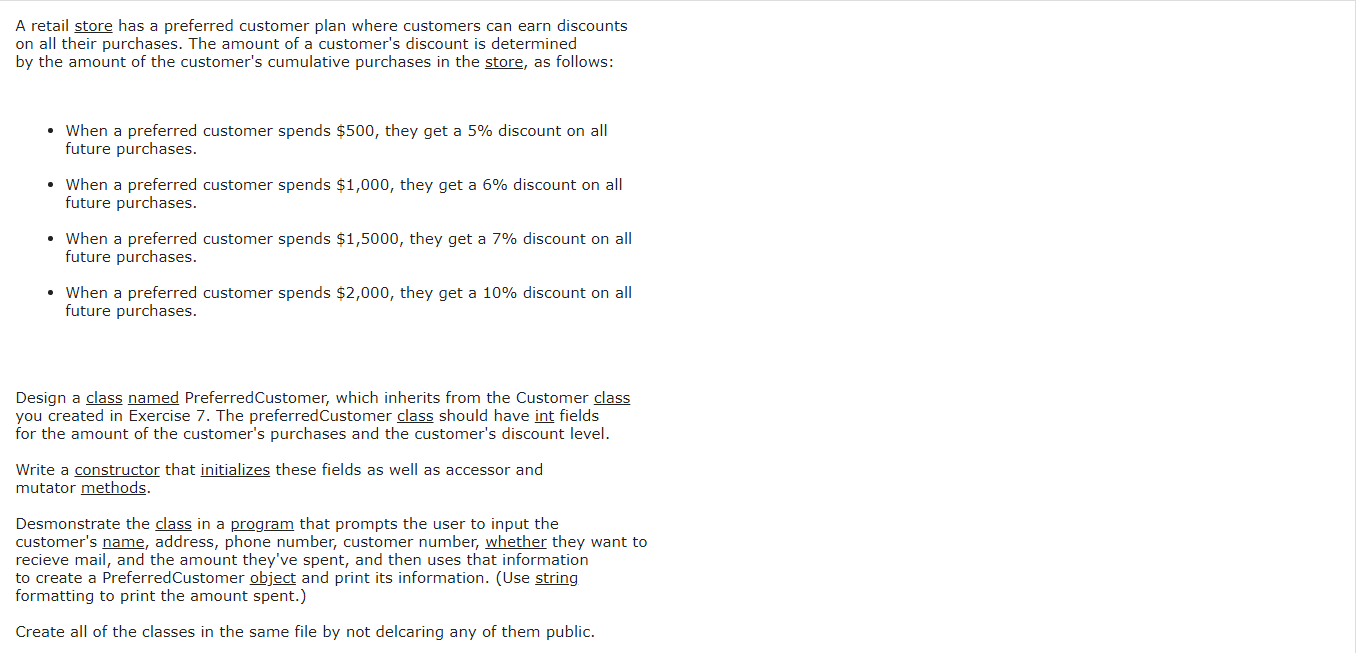 Solved A retail store has a preferred customer plan where | Chegg.com