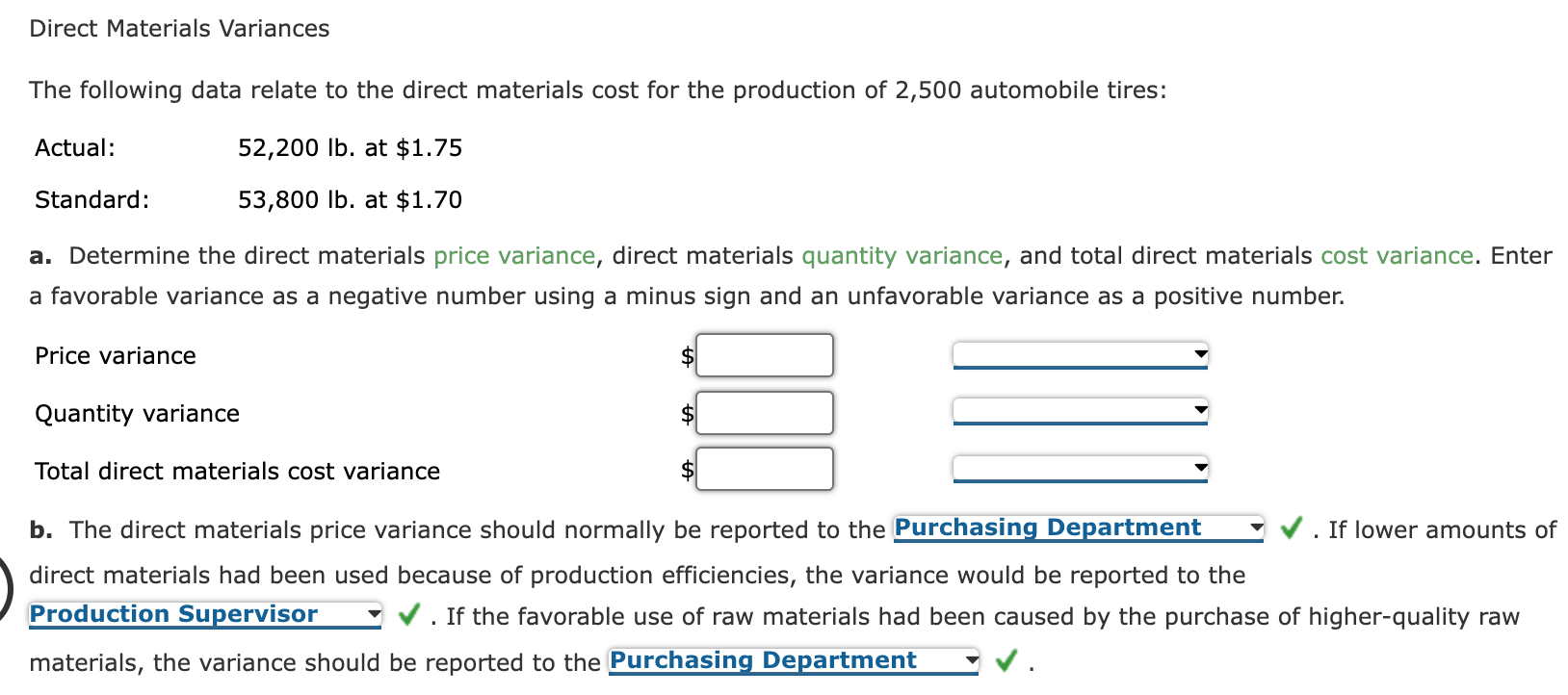 Solved Direct Materials Variances The following data relate | Chegg.com