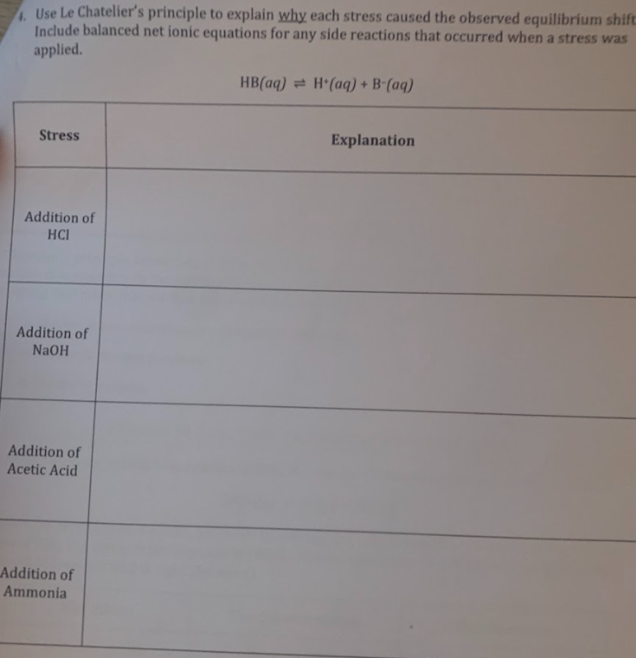 Solved 4. Use Le Chatelier's principle to explain why each | Chegg.com