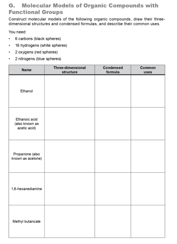 Solved G. Molecular Models of Organic Compounds with | Chegg.com