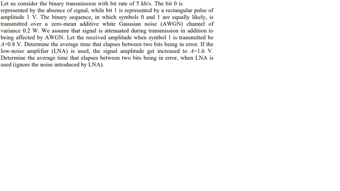 Let us consider the binary transmission with bit rate | Chegg.com