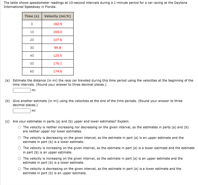 Solved The table shows speedometer readings at 10-second | Chegg.com