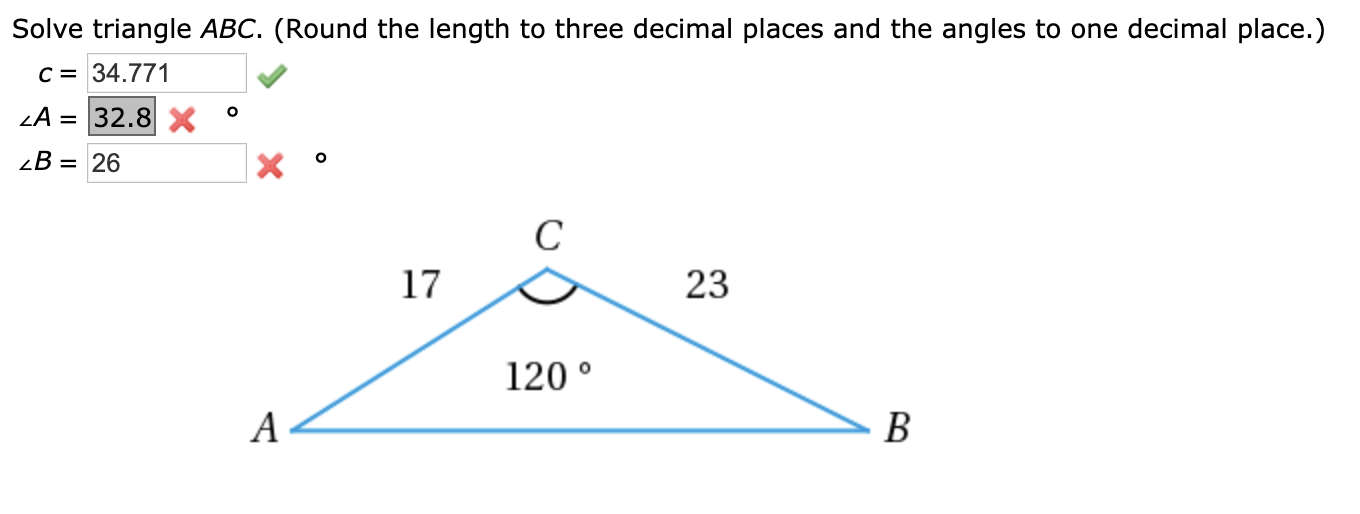 Solved Solve triangle ABC. (Round the length to three | Chegg.com