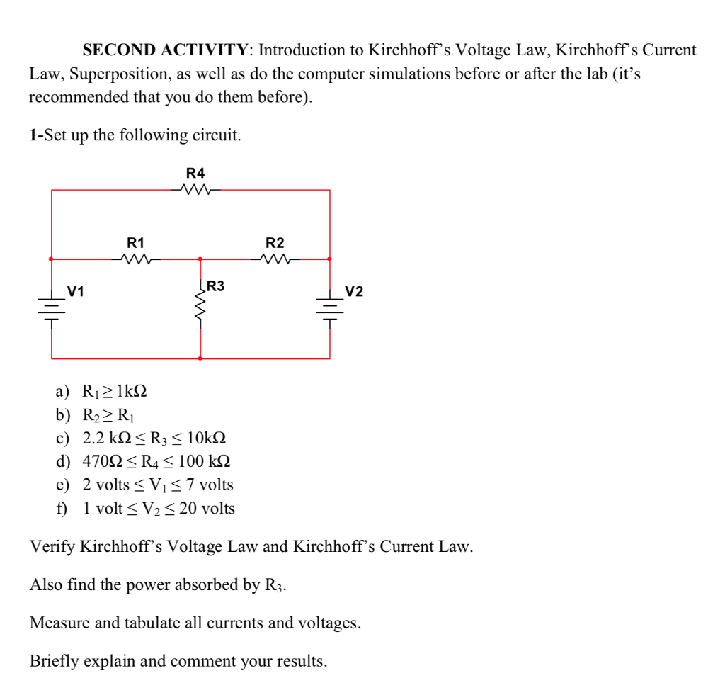 Solved SECOND ACTIVITY: Introduction to Kirchhoff's Voltage | Chegg.com