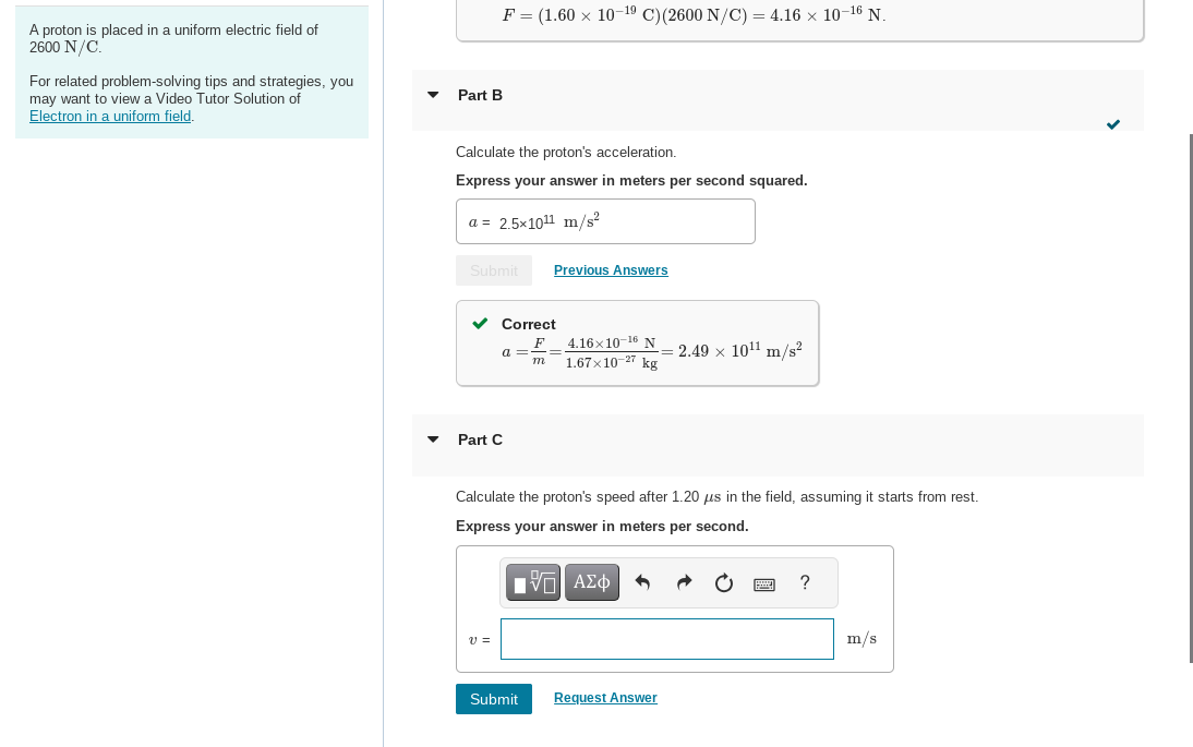 Solved A proton is placed in a uniform electric field | Chegg.com