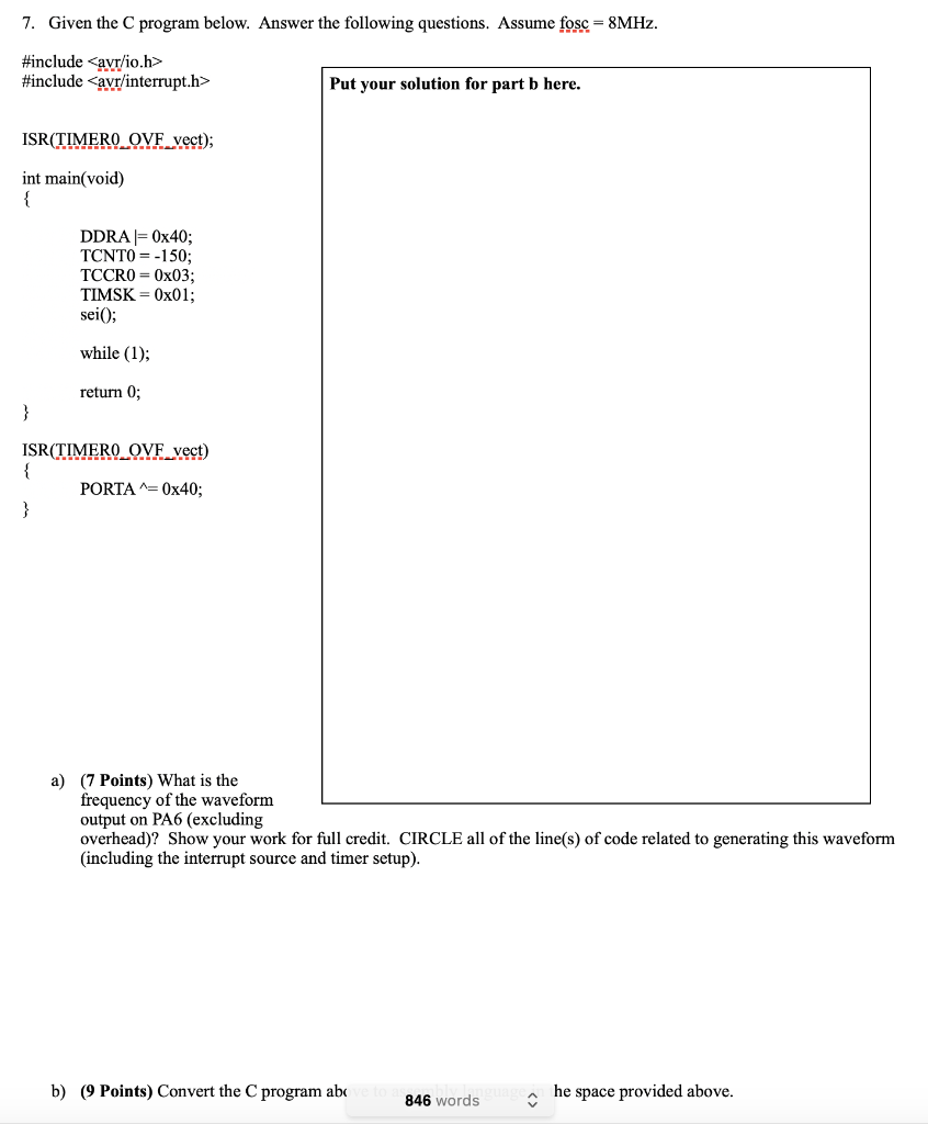 7. Given the C program below. Answer the following | Chegg.com