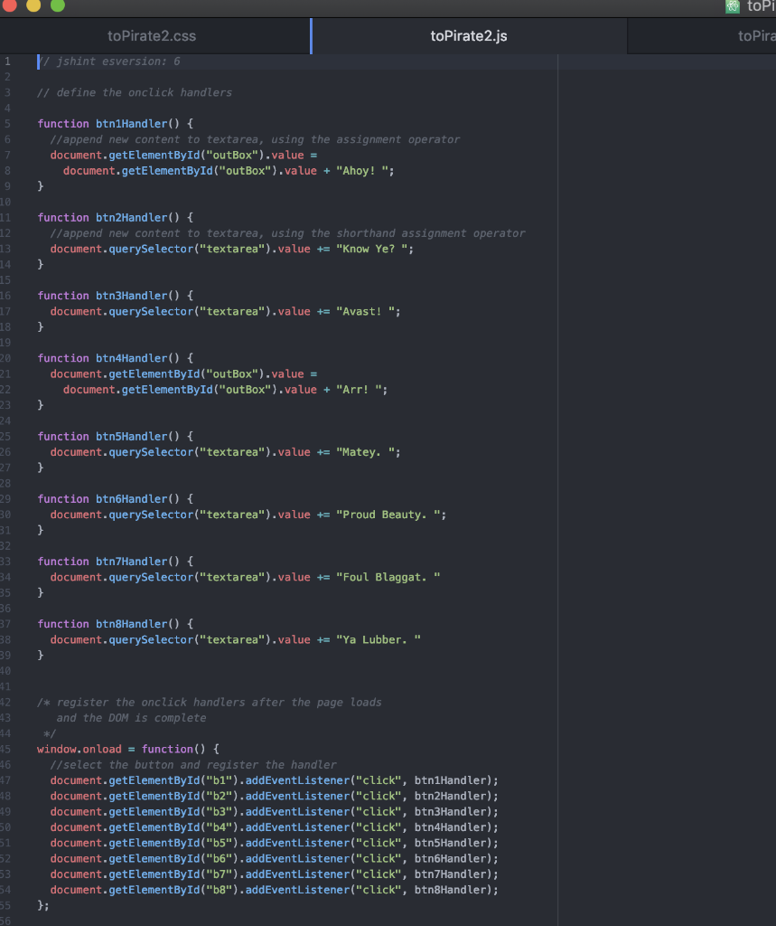 Also attached are the toPirate2 html, css and js | Chegg.com