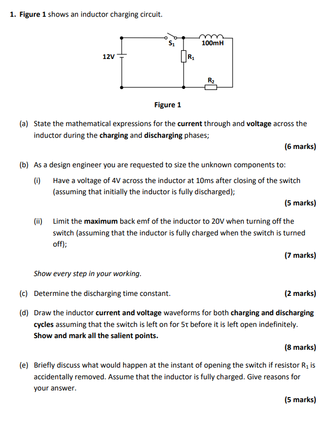 Solved Figure 1 ﻿shows an inductor charging circuit.(a) | Chegg.com