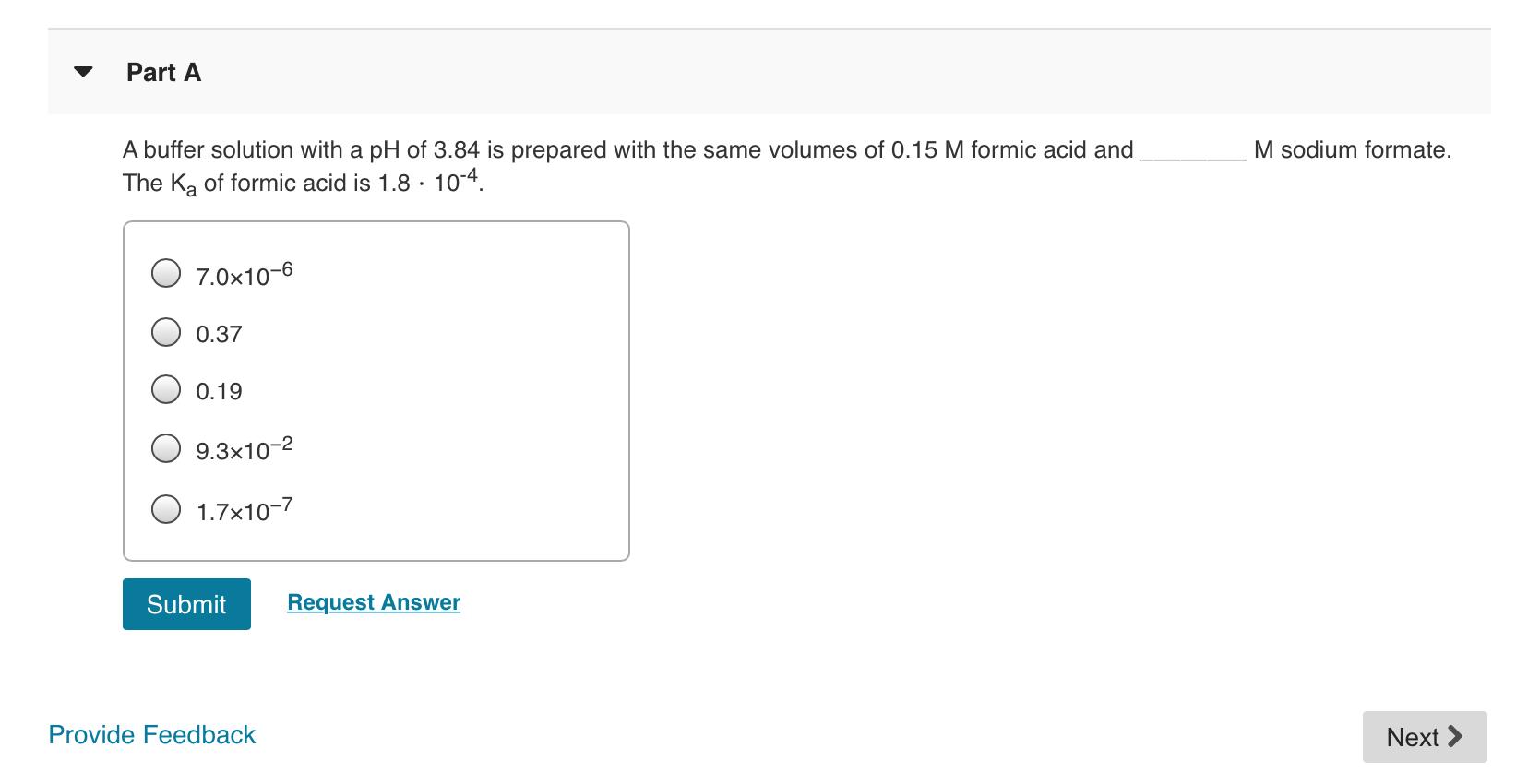 Solved Part A M sodium formate. A buffer solution with a pH | Chegg.com