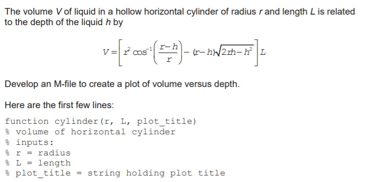 Solved The volume V of liquid in a hollow horizontal | Chegg.com