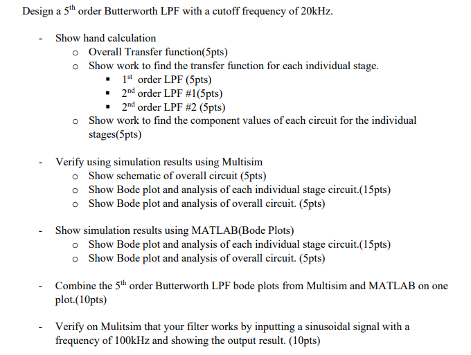 Design a 5th order Butterworth LPF with a cutoff | Chegg.com