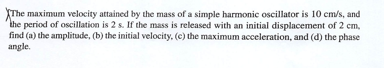 Solved The maximum velocity attained by the mass of a simple | Chegg.com