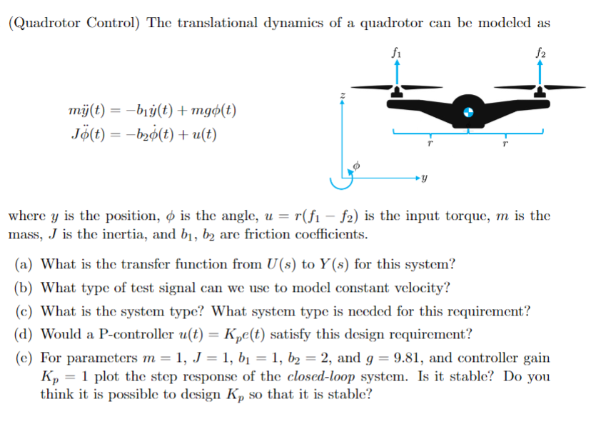 Solved (Quadrotor Control) The translational dynamics of a | Chegg.com