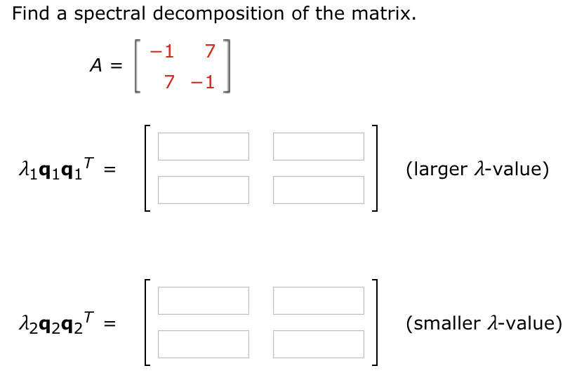 Solved Find a spectral decomposition of the matrix. 7 -1 T= | Chegg.com