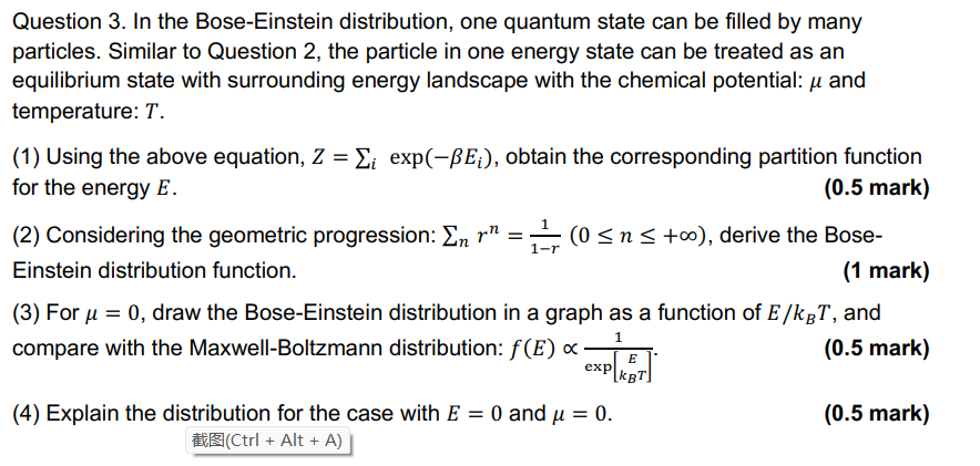 Solved Question 3. In the Bose-Einstein distribution, one | Chegg.com