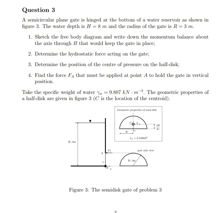Solved Question 3 A semicircular plane gate is hinged at the | Chegg.com