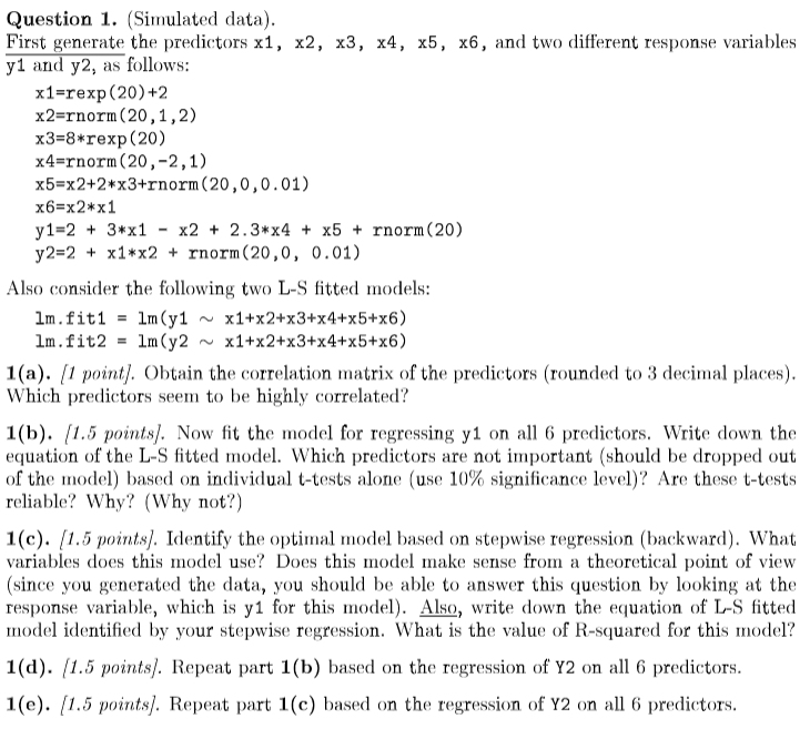 3 Question 1. (Simulated data). First generate the | Chegg.com