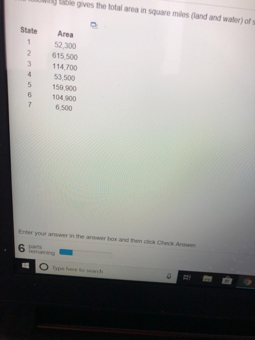 Solved wing table gives the total area in square miles (land | Chegg.com