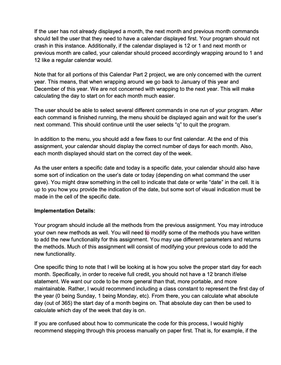 Solved CS 140 Calendar Assignment Part 2 Key topics: | Chegg.com