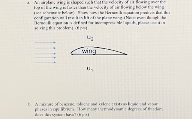 Solved a. An airplane wing is shaped such that the velocity | Chegg.com