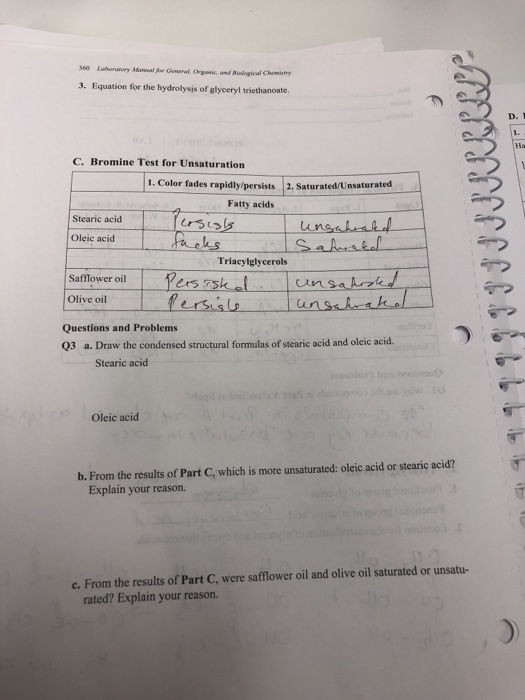 Solved 3. Equation for the hydrolysis of glyceryl | Chegg.com