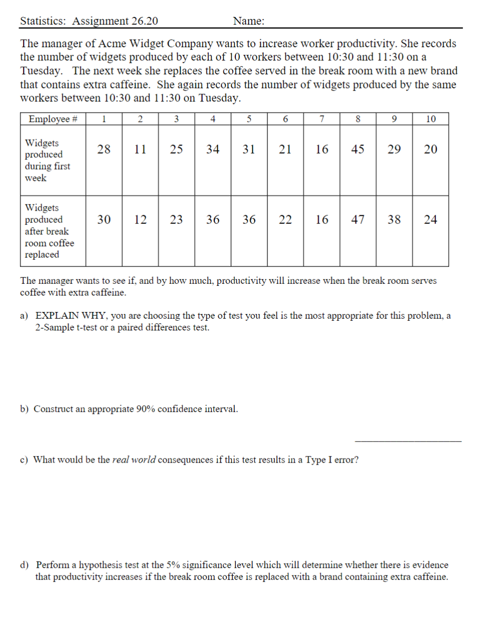 Solved The manager of Acme Widget Company wants to increase | Chegg.com