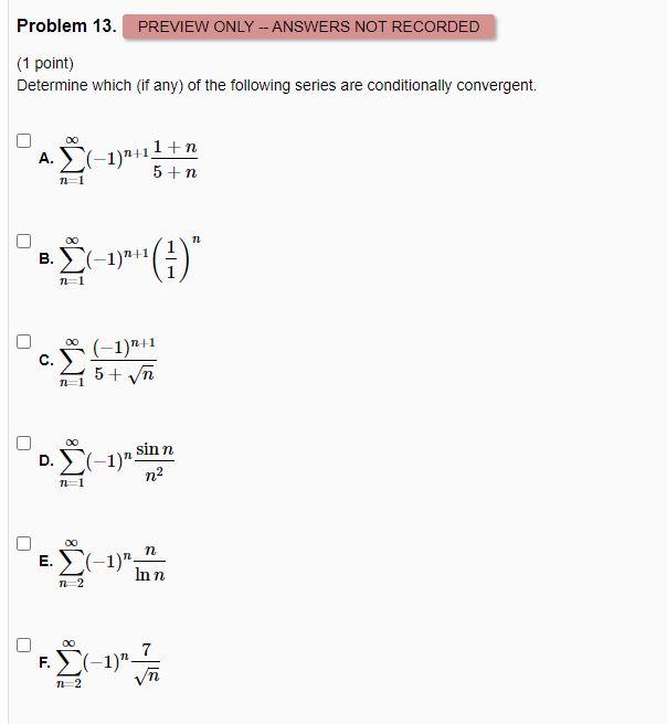 Solved Problem 13. PREVIEW ONLY -- ANSWERS NOT RECORDED (1 | Chegg.com