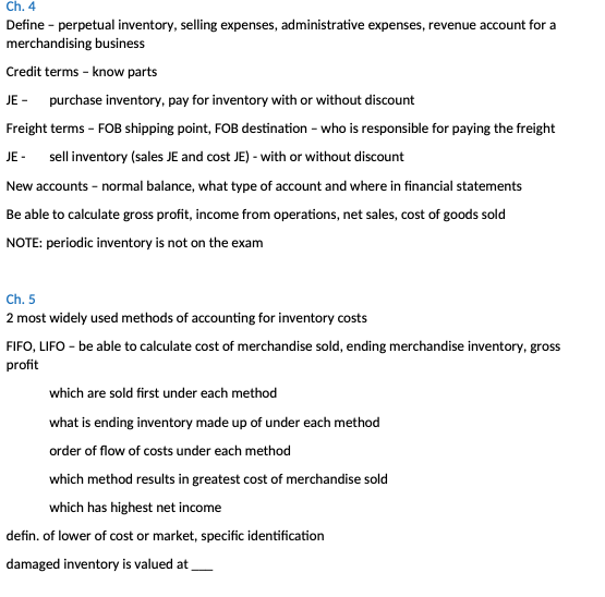 Solved Ch. 4 Define - perpetual inventory, selling expenses, | Chegg.com