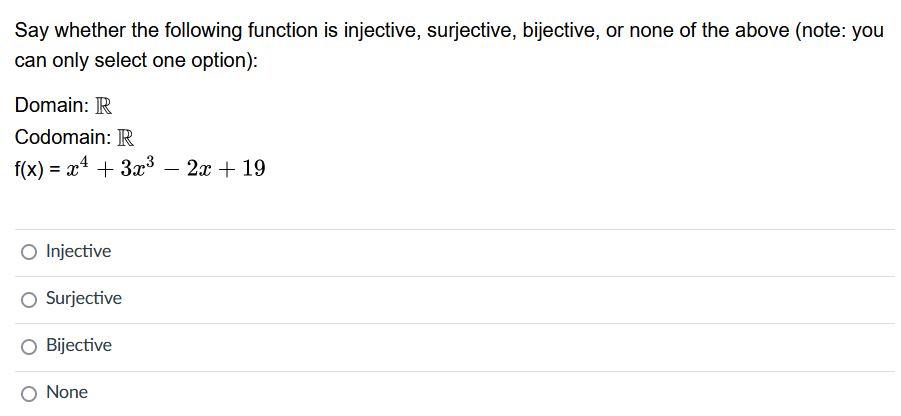 Solved Say whether the following function is injective, | Chegg.com