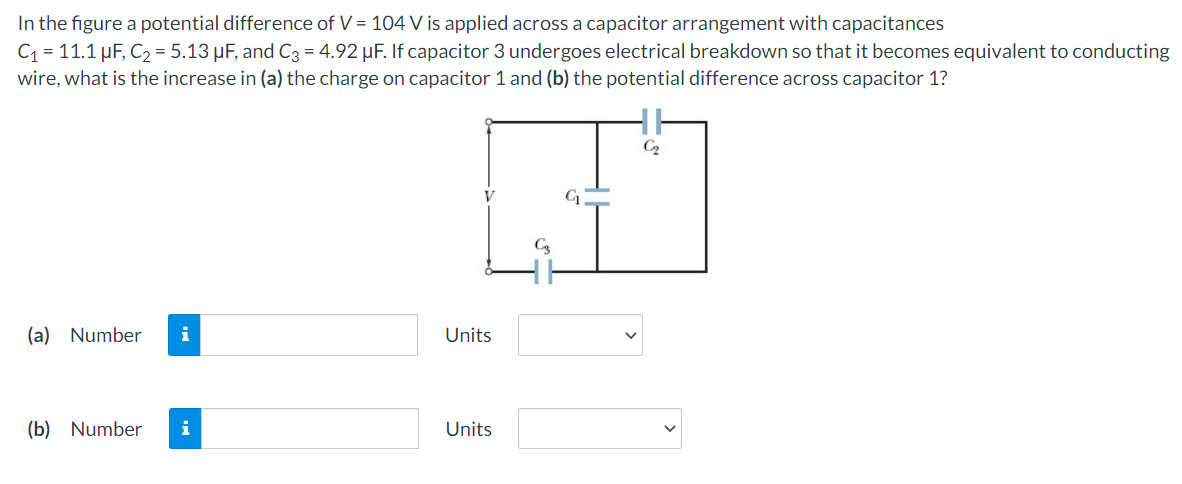 Solved In the figure a potential difference of V=104 V is | Chegg.com