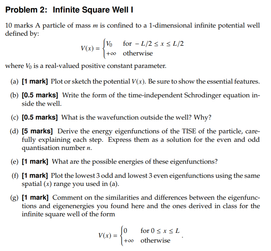 Solved Problem 2: Infinite Square Well I 10 marks A particle | Chegg.com