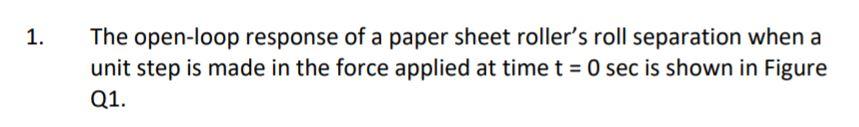Solved 1. The open-loop response of a paper sheet roller's | Chegg.com