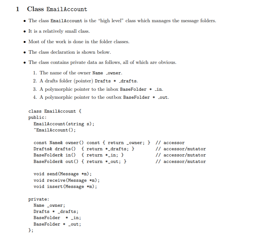 Solved 1 Class EmailAccount . The class EmailAccount is the | Chegg.com