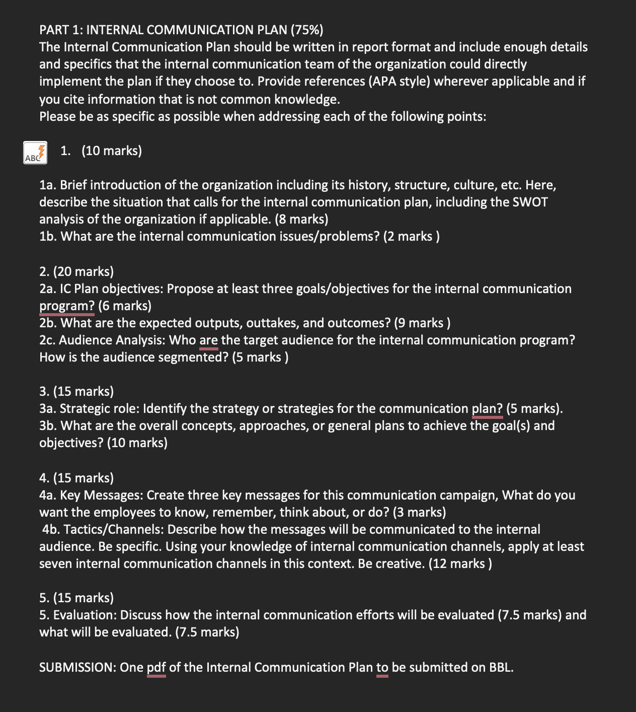Solved PART 1: INTERNAL COMMUNICATION PLAN (75%)The Internal | Chegg.com