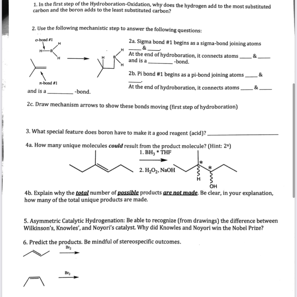 Solved 1. In the first step of the Hydroboration-Oxidation, | Chegg.com