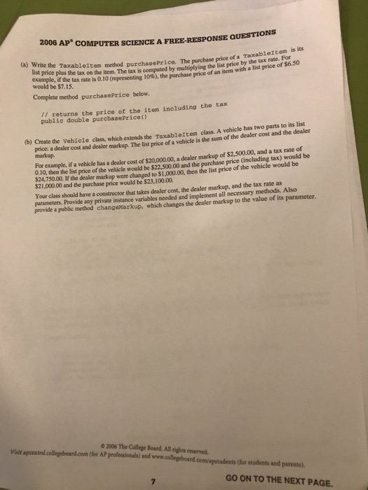Solved ONS 2006 AP cOMPUTER SCIENCE A FREE-RESPONSE O | Chegg.com