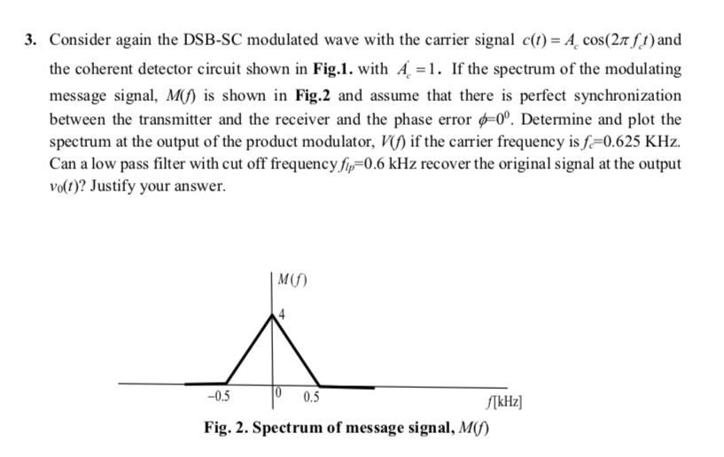 Solved 3. Consider again the DSB-SC modulated wave with the | Chegg.com