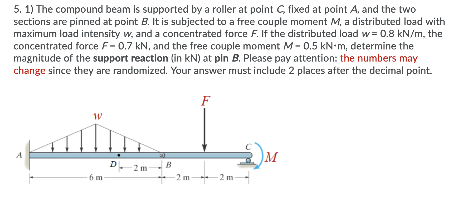 Solved 5. 1) The compound beam is supported by a roller at | Chegg.com