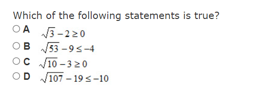Solved Which of the following statements is true? A 3−2≥0 B | Chegg.com