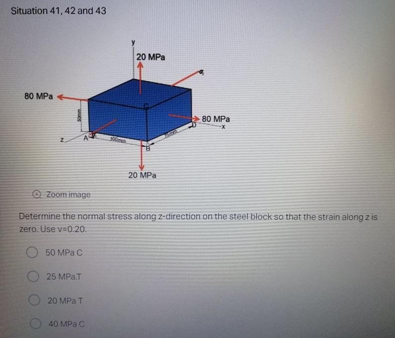 Solved Situation 41, 42 and 43 у 20 MPa 80 MPa 80 MPa -X A z | Chegg.com