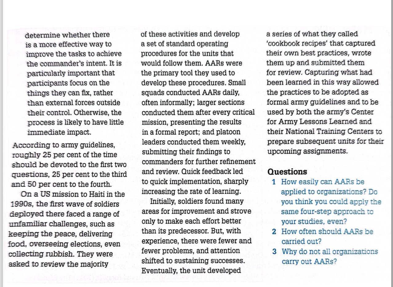 Solved After-Action Reviews in the US Army determine | Chegg.com