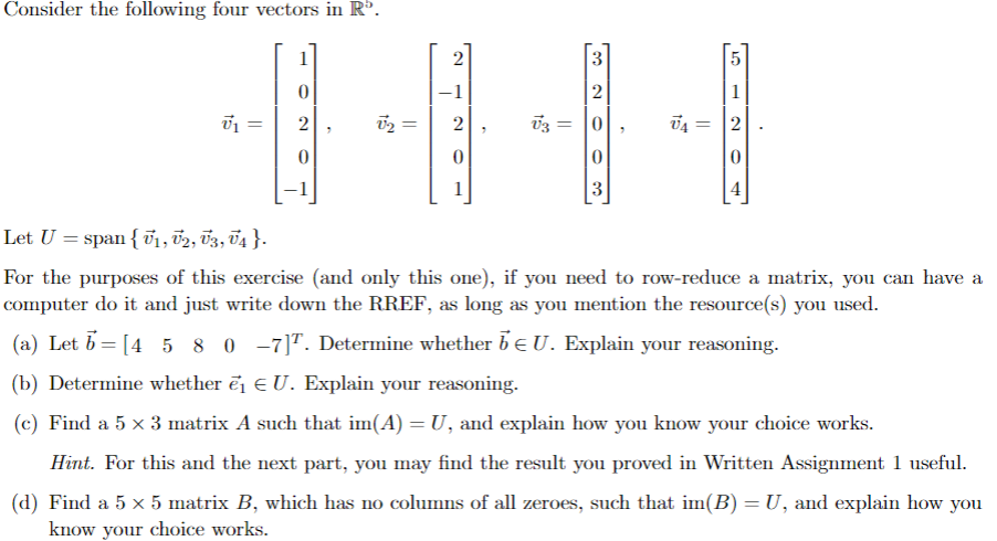 Solved Consider the following four vectors in R3. | Chegg.com