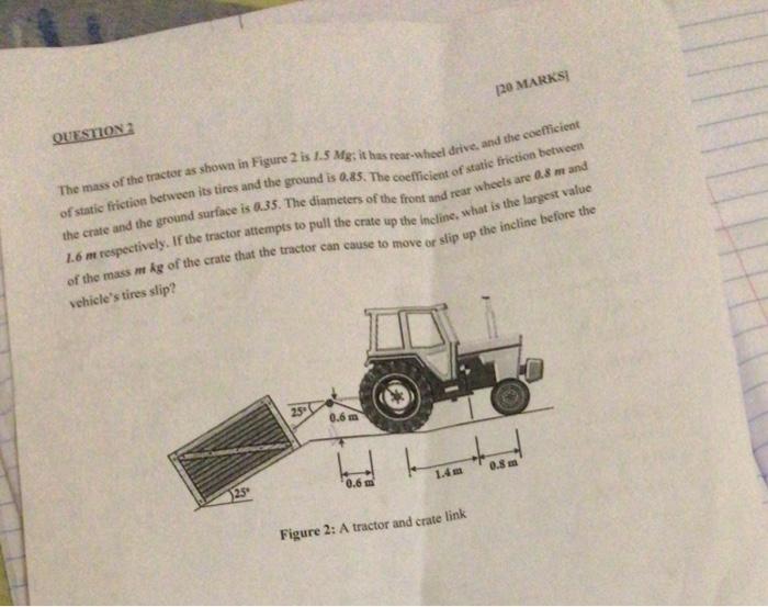 Solved 120 MARKS QUESTION 2 The mass of the tractor as shown | Chegg.com