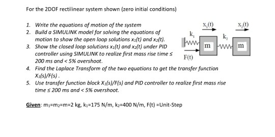 Solved For the 2DOF rectilinear system shown (zero initial | Chegg.com