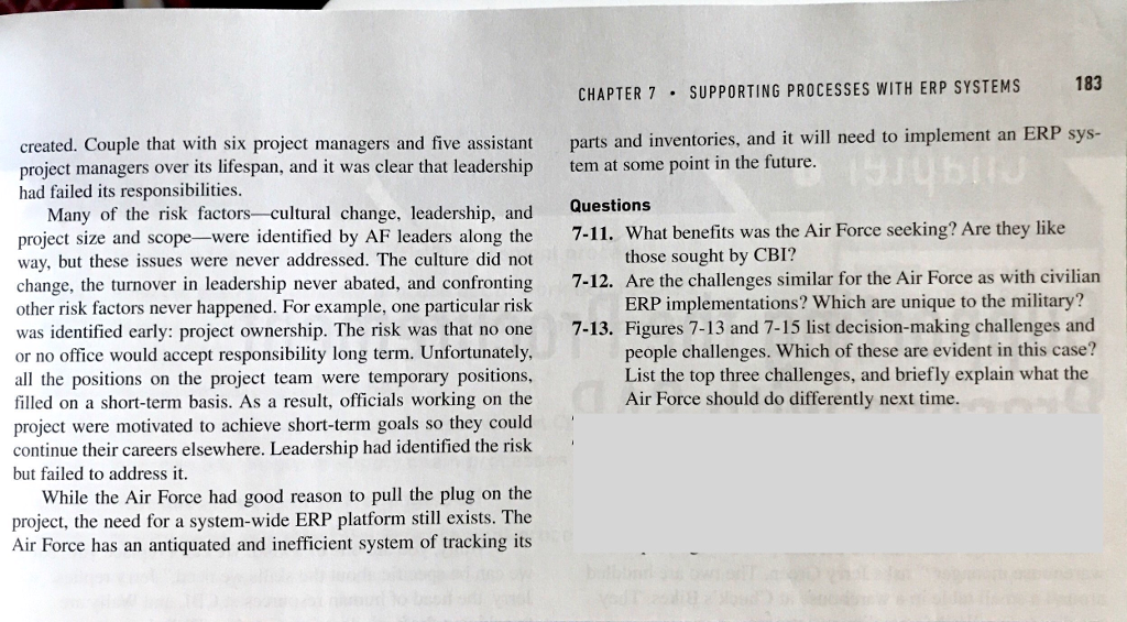 Solved CASE STUDY 7 U.S. Air Force ERP Bonfire The U.S. Air | Chegg.com
