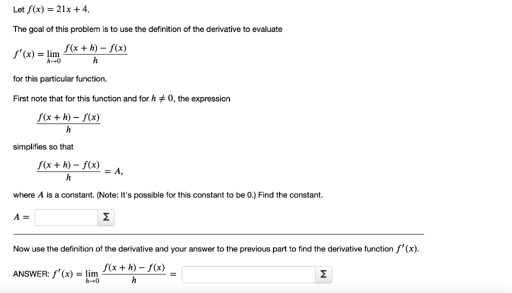 Solved Let f(x)=21x+4. The goal of this problem is to use | Chegg.com