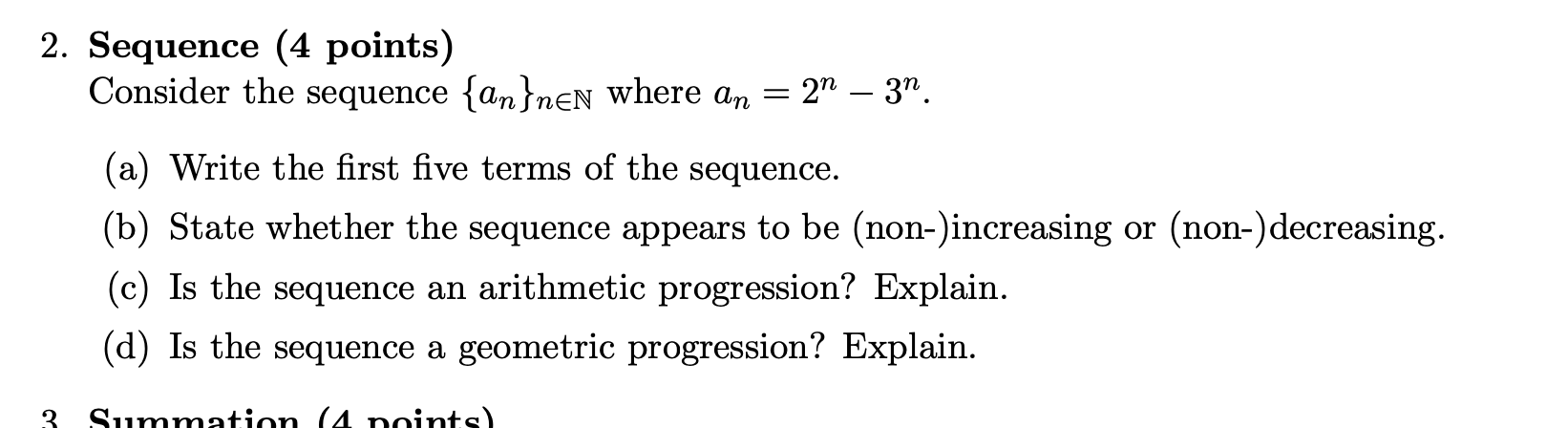 Solved 2. Sequence (4 points) Consider the sequence {an}nen | Chegg.com