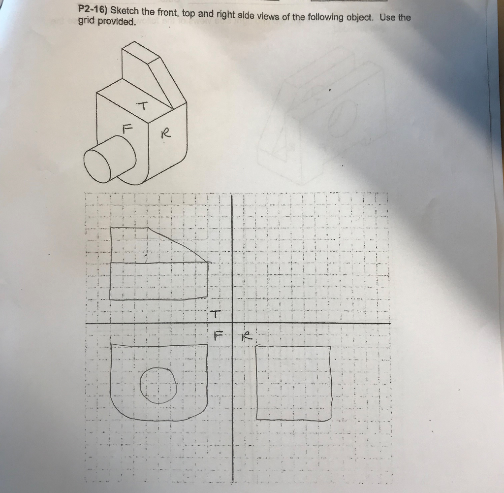 Solved P2-16) Sketch the front, top and right side views of | Chegg.com