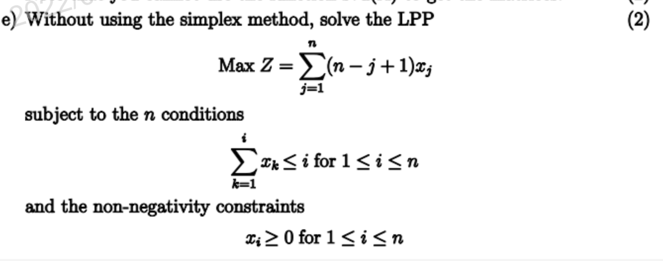 Solved e) Without using the simplex method, solve the LPP | Chegg.com