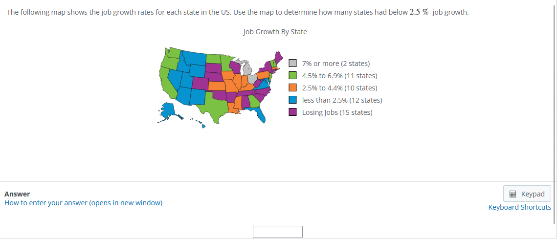 Solved The following map shows the job growth rates for each | Chegg.com